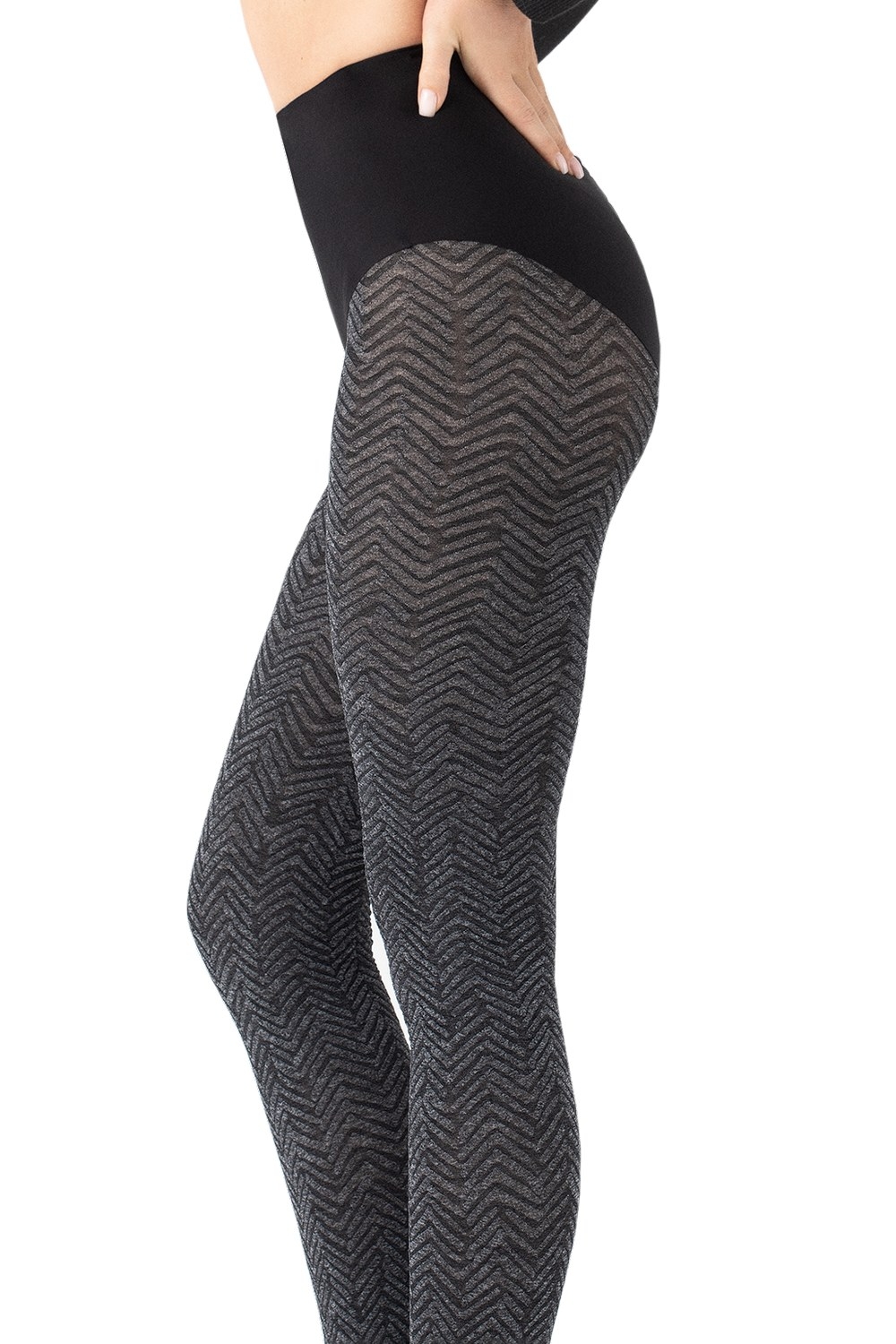 Collant Femme Opaque Gris à Motifs - Fiore - Chevron Chic | Jambissima