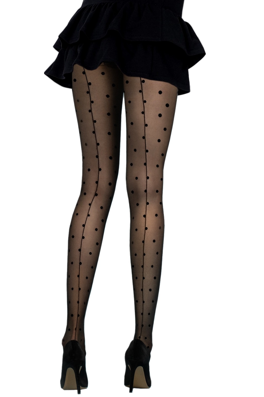 Collant Couture Noir Motifs Pois - Fin transparent 20 deniers | Jambissima